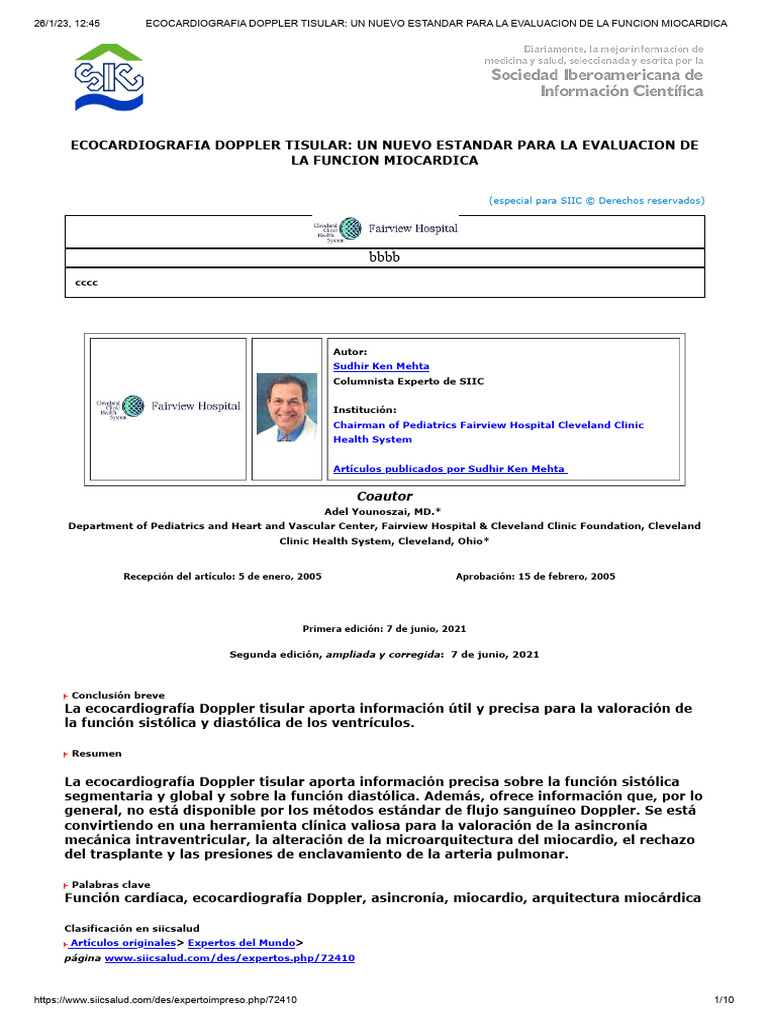 Ecocardiografia Doppler Tisular - Un Nuevo Estandar para La Evaluacion ...