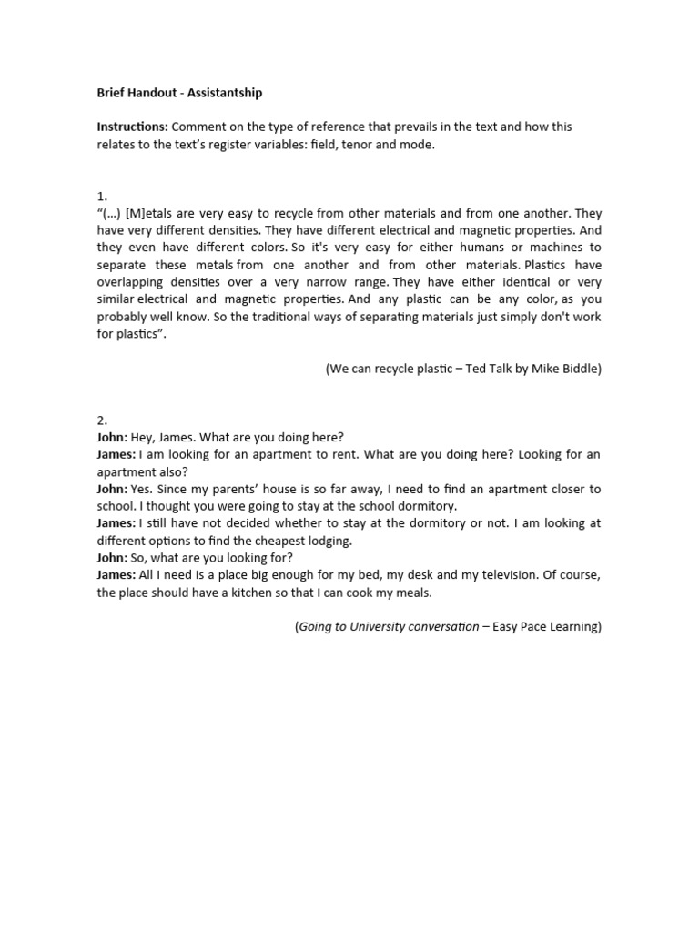 Brief Handout - Assistantship | PDF | Metals | Recycling