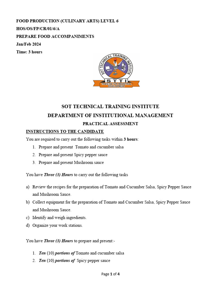 Culinary Arts Practical Exam | PDF | Sauce | Tomato