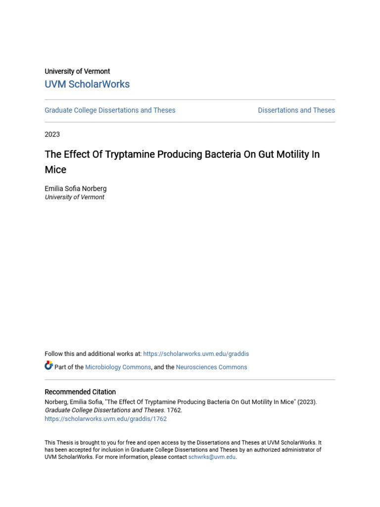 The Effect of Tryptamine Producing Bacteria On Gut Motility in Mi | PDF ...