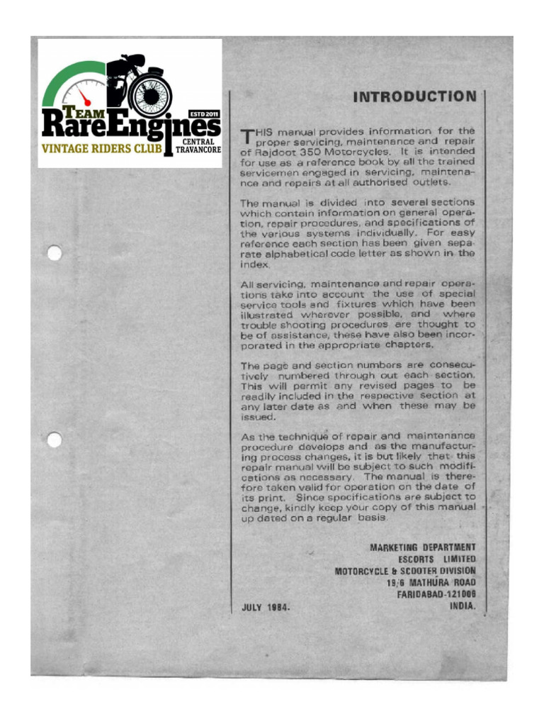 Rajdoot 350 Workshop Manual | PDF