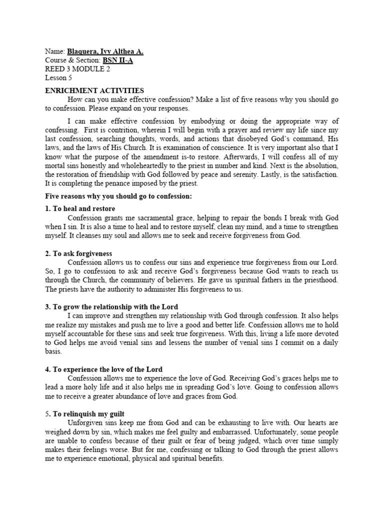 REED 3 Module 2 Lesson 5 | PDF | Confession (Religion) | Theology
