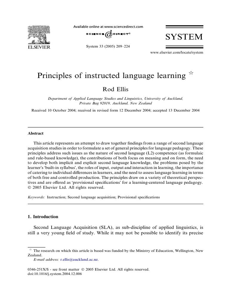 ellis_principles-of-instructed-language-learning | PDF | Second Language Acquisition | Second ...