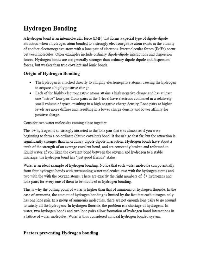 Hydrogen Bonding | PDF | Chemical Bond | Intermolecular Force