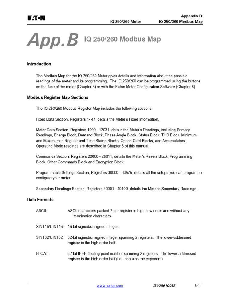 iq250-260-and-pxm2k-modbus-register-map-ib02601006e | PDF | Integer (Computer Science ...