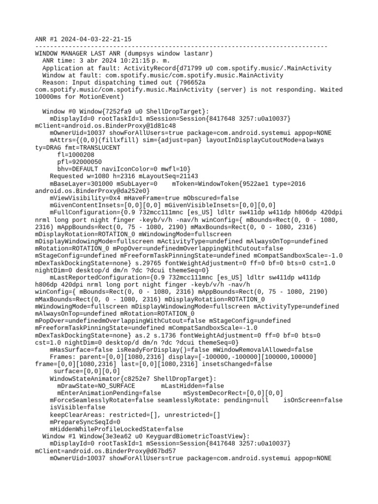 Dumpsys ANR WindowManager | PDF | Desktop Environment | Computing Platforms