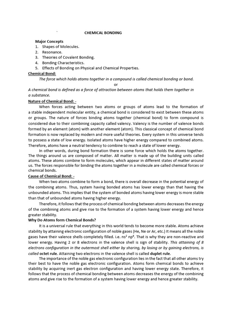 CH 3 Chemical Bonding | PDF | Chemical Bond | Intermolecular Force