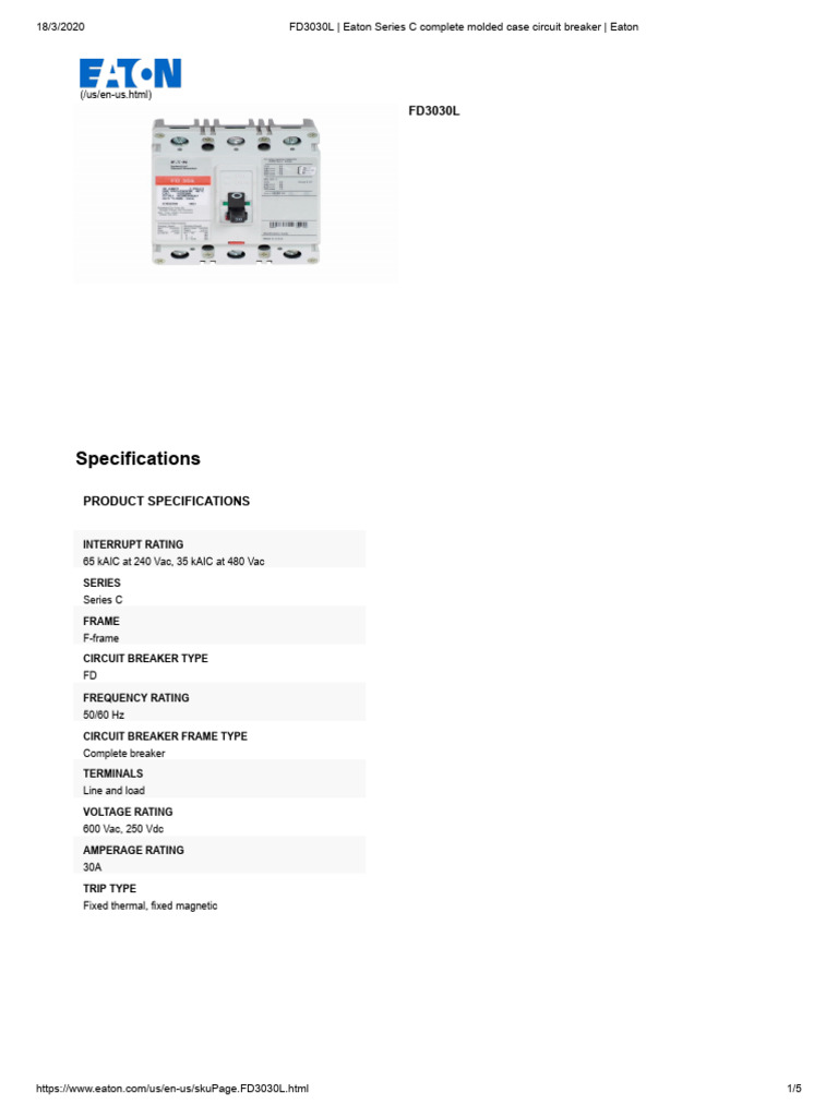 FD3030L - Eaton Series C Complete Molded Case Circuit Breaker - Eaton ...