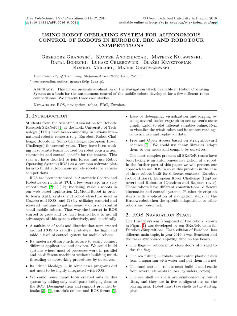 Using Robot Operating System For Autonomous Contro | PDF | Robot | Robotics