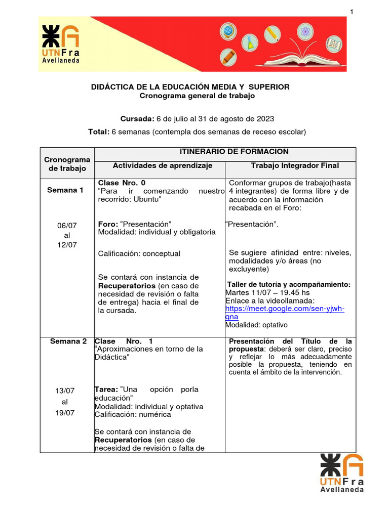 CRONOGRAMA - grupo 22 (1) | PDF | Plan de estudios | Enseñando
