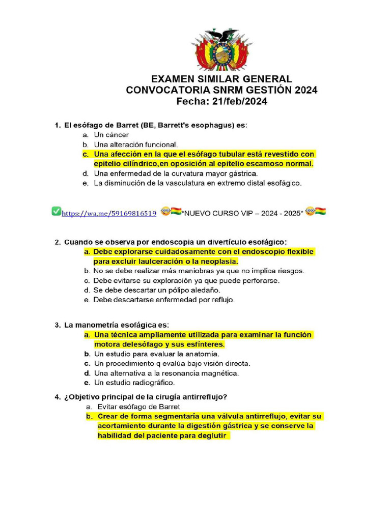 Examen Residencia Modelo 2024 2 | PDF