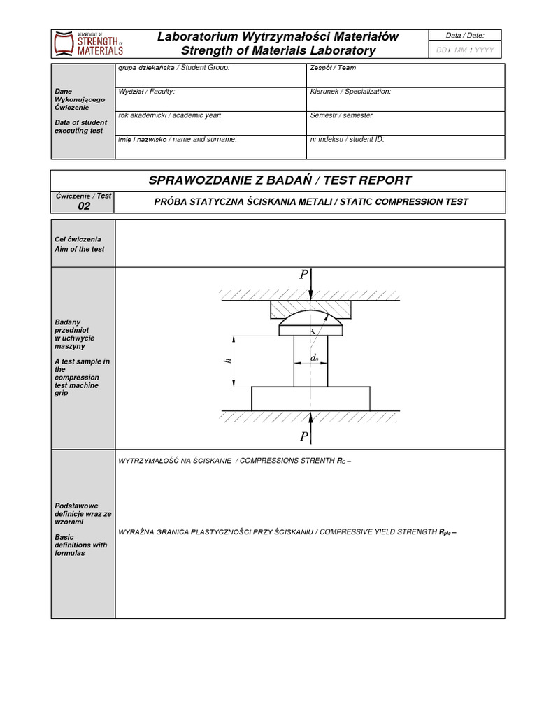 2 Próba Statyczna Ściskania Metali - Static Compression Test | PDF
