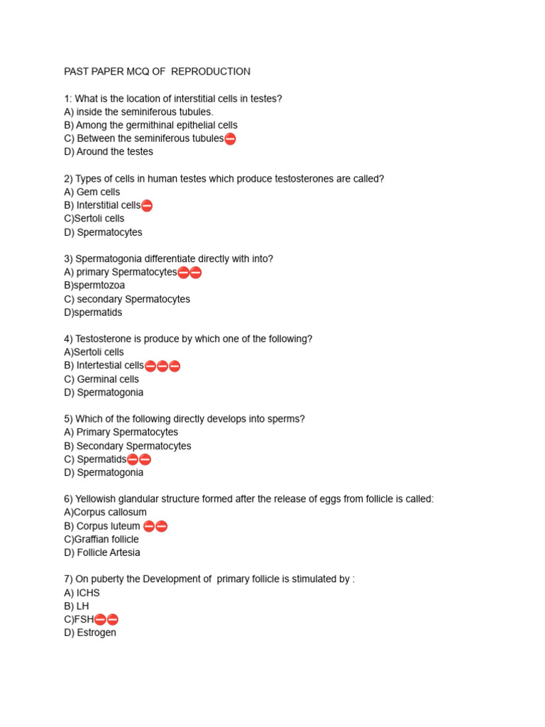 Past Paper MCQ of Reproduction - 1 | Download Free PDF | Menstrual ...