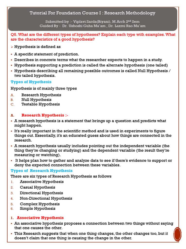 Tutorials For Foundation Course - Research Methodology | PDF | Hypothesis | Null Hypothesis