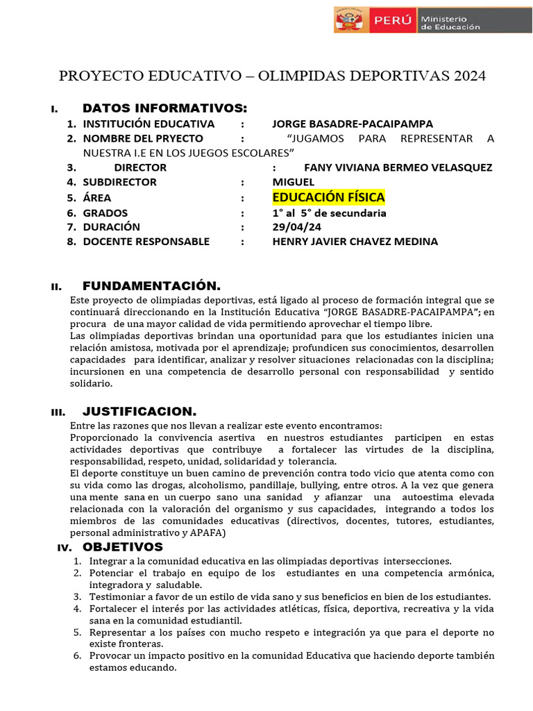 Proyecto Olimpiadas Escolares Deportivas Educacion Fisica | Descargar ...