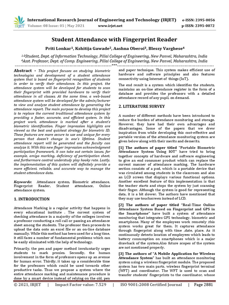 Student Attendance With Fingerprint Read | PDF | Fingerprint | Biometrics