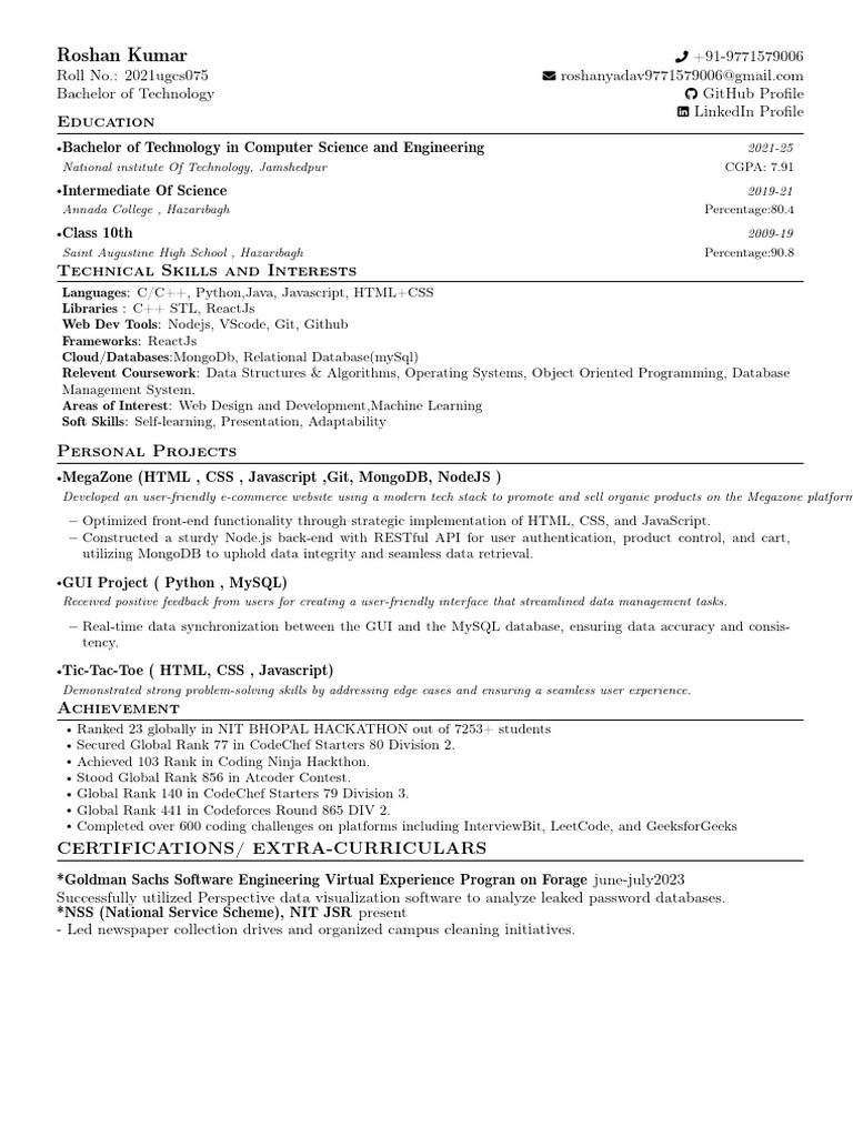 Roshan 51 Resume | Download Free PDF | Java Script | Web Development Roshan 51 Resume | Download Free PDF | Java Script | Web Development
