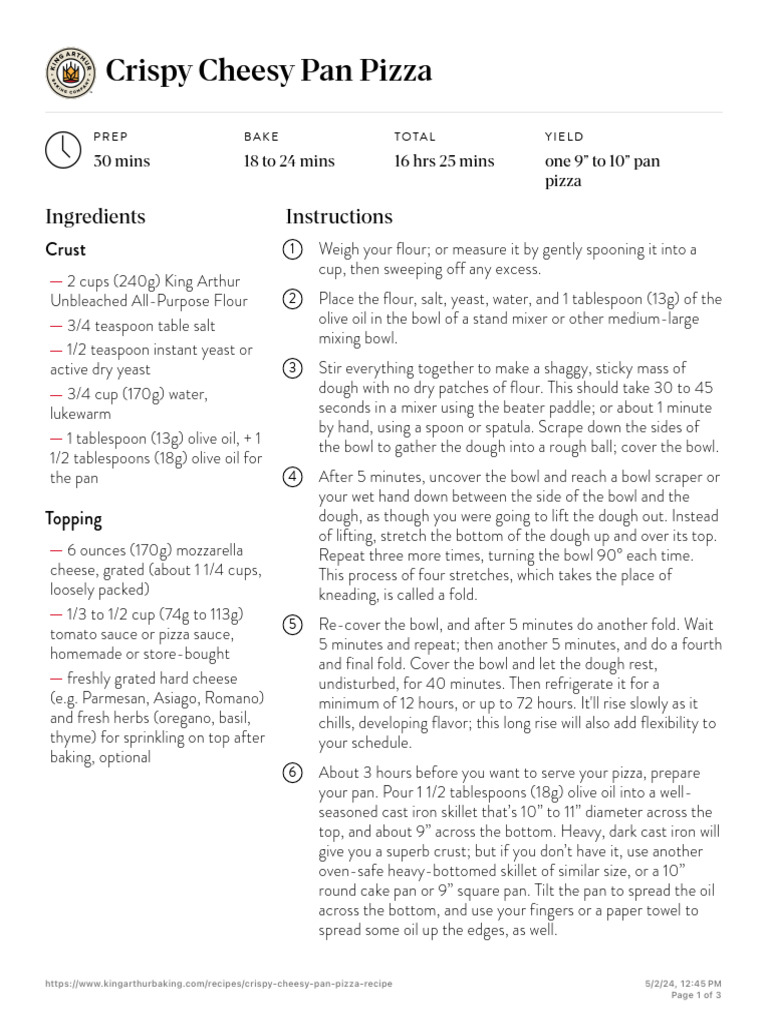 Crispy Cheesy Pan Pizza Recipe - King Arthur Baking | PDF | Pizza | Teaspoon