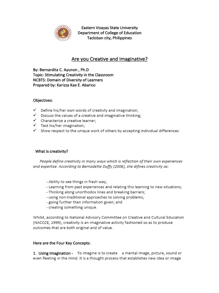 Are You Creative and Imaginative Handout | PDF | Creativity | Thought
