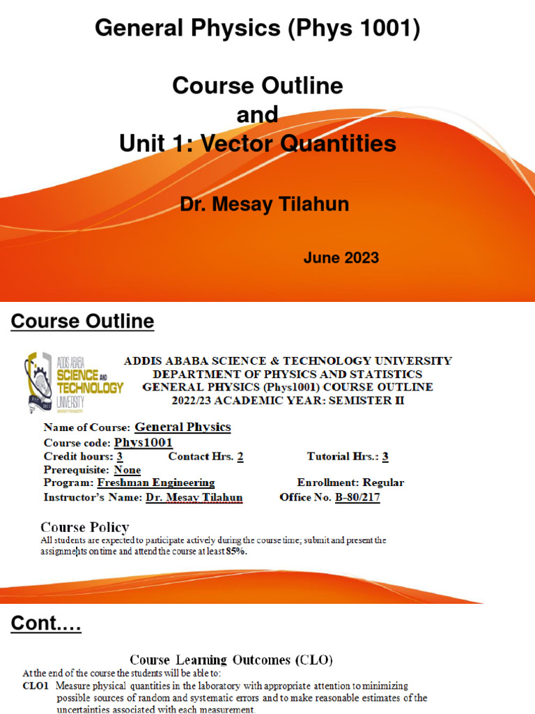 General Physics Unit 1 Course Outline Vector Quantities | PDF | Euclidean Vector | Force