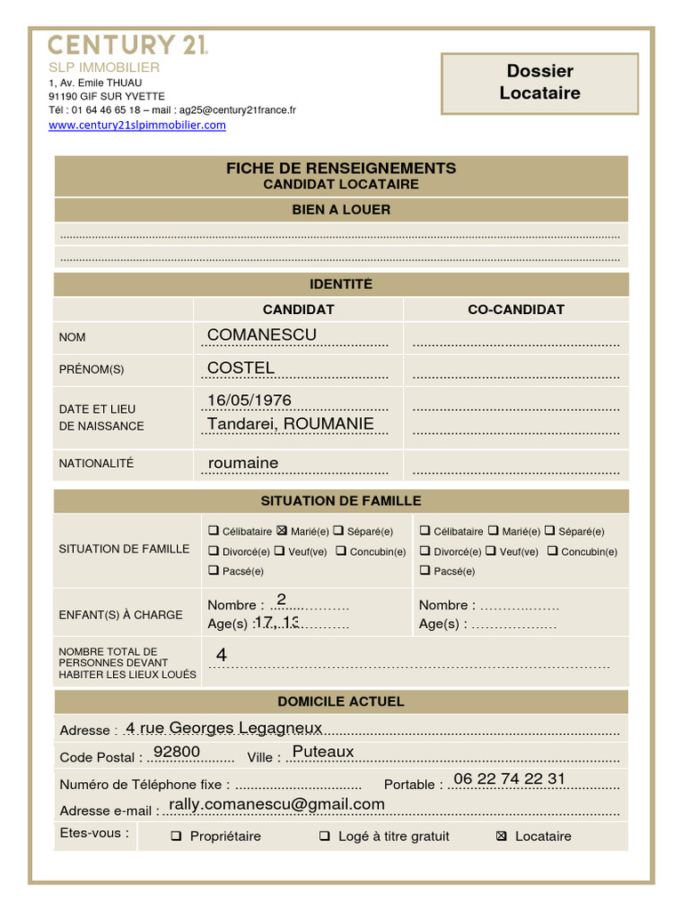 Fiche de Renseignements Locataire | PDF | Impôts | Impôt sur le revenu