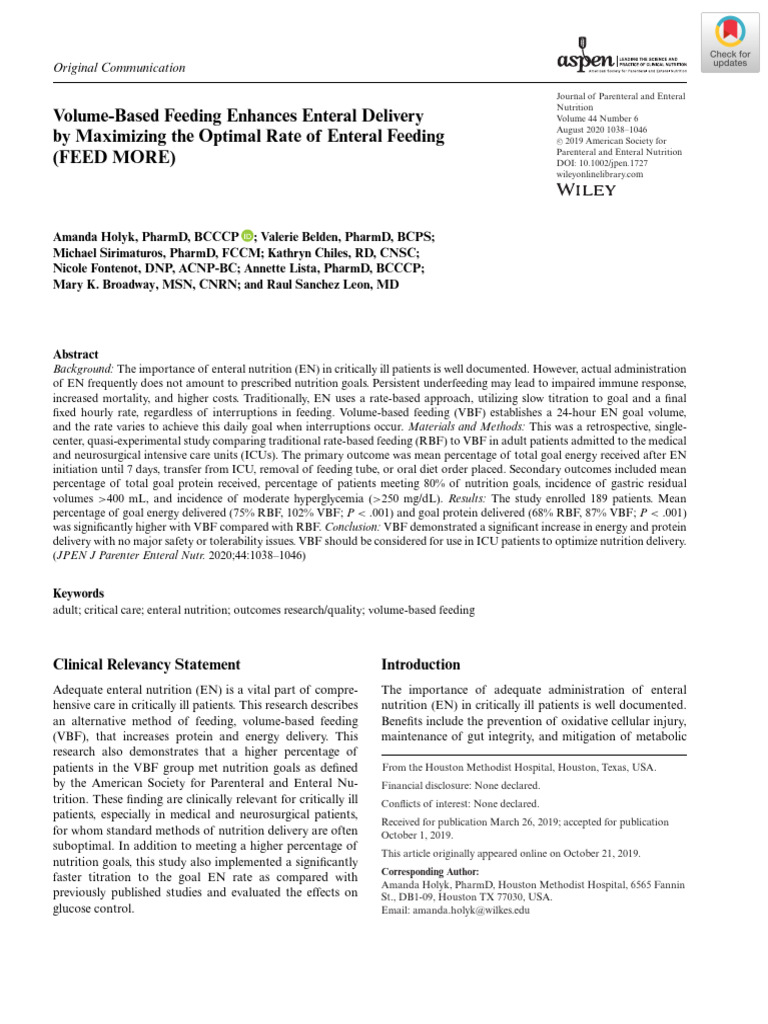 Volume-Based Feeding Enhances Enteral Delivery by Maximizing The ...