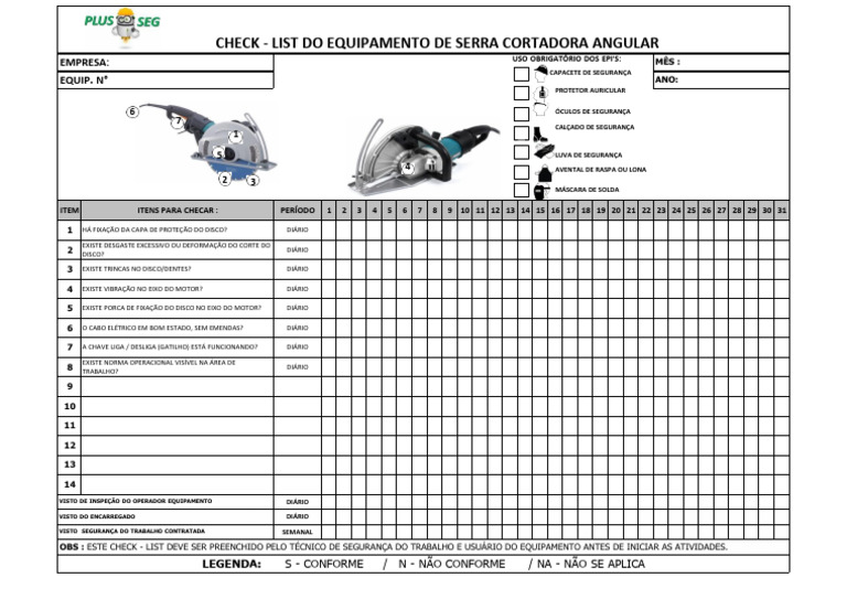 Check List SERRA CORTADORA ANGULAR | PDF