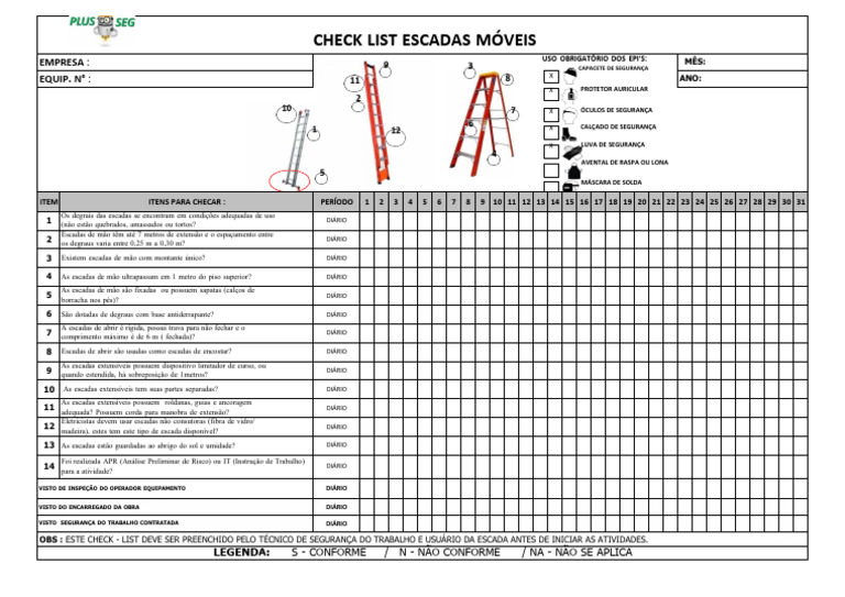 Check List ESCADAS MÓVEIS | PDF