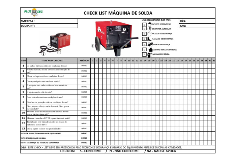 Check List MÁQUINA DE SOLDA | PDF