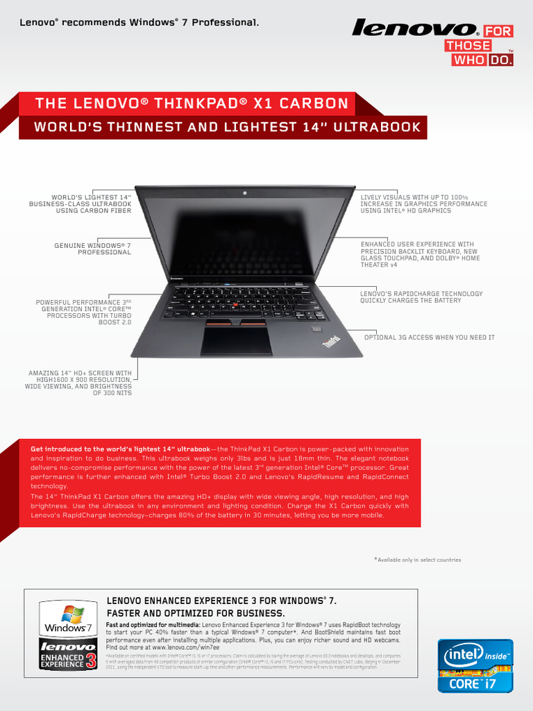 Lenovo Thinkpad X1 Carbon Gen 1 | PDF | Information And Communications ...