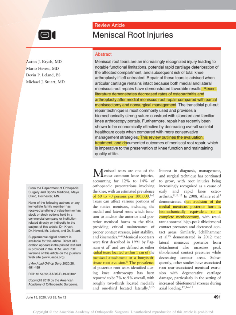Meniscal Root Injuries.3 | PDF | Knee | Limbs (Anatomy)