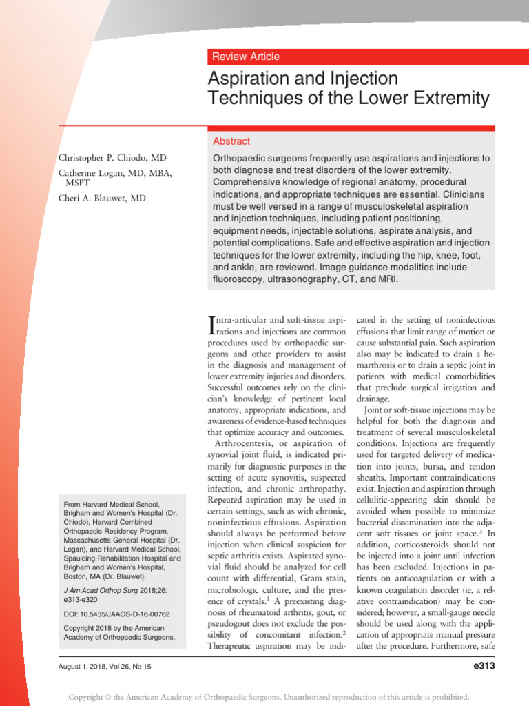 Aspiration and Injection Techniques of The Lower.3 | PDF | Ankle ...