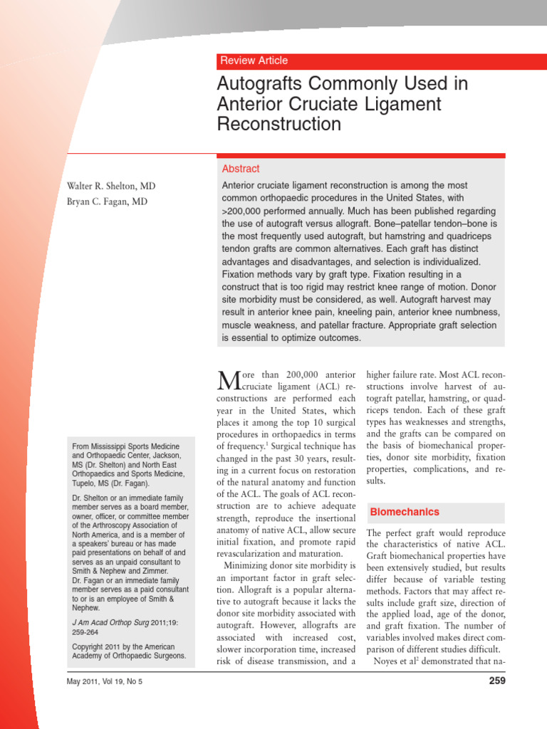 Autografts Commonly Used in Anterior Cruciate.3 | PDF | Knee ...