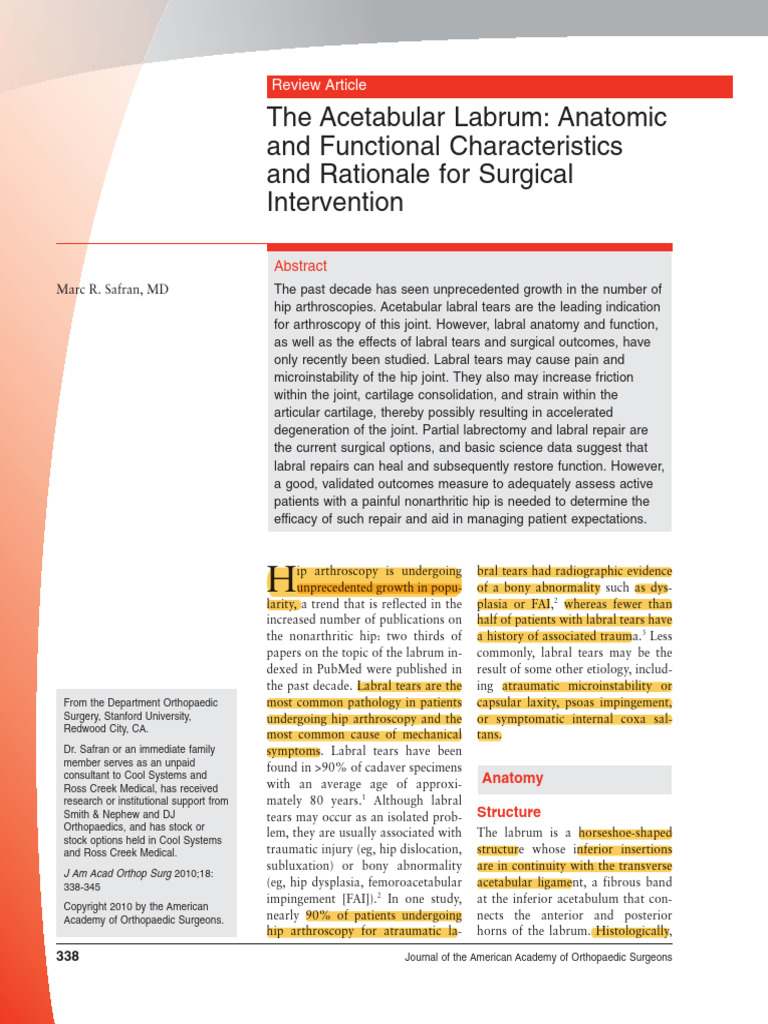 The Acetabular Labrum Anatomic and Functional.6 | PDF | Hip ...