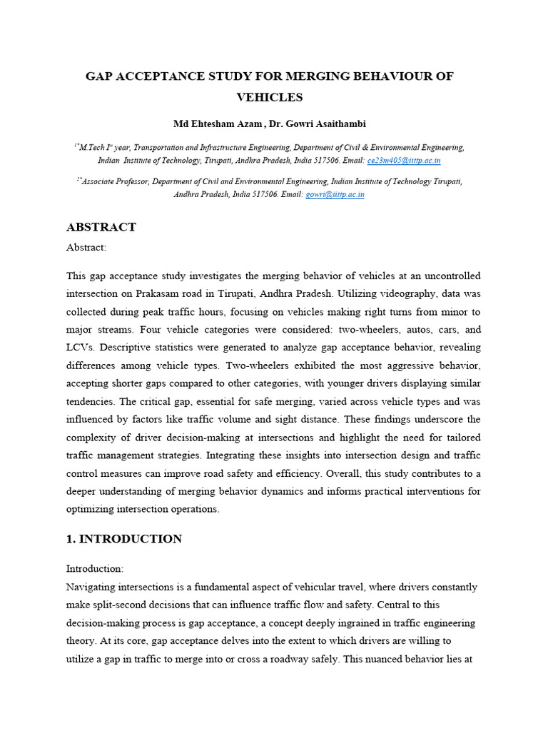 Gap Acceptance Study For Merging Behaviour of Vehicles | PDF | Traffic ...