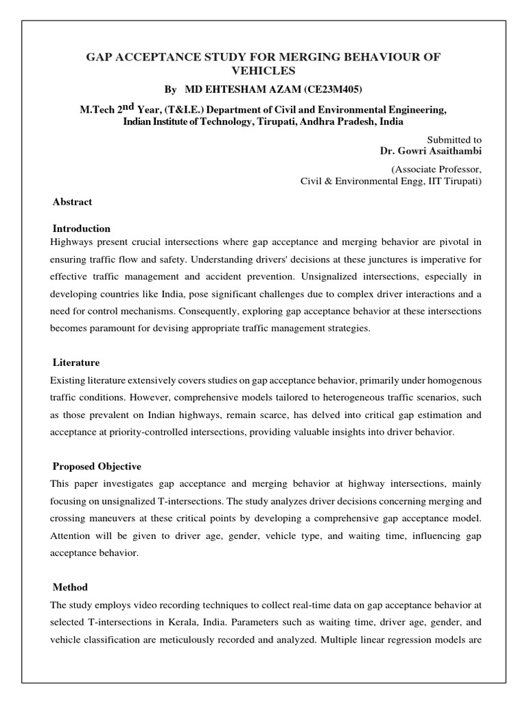 Gap Acceptance at T-Intersections Study | PDF | Behavior | Traffic