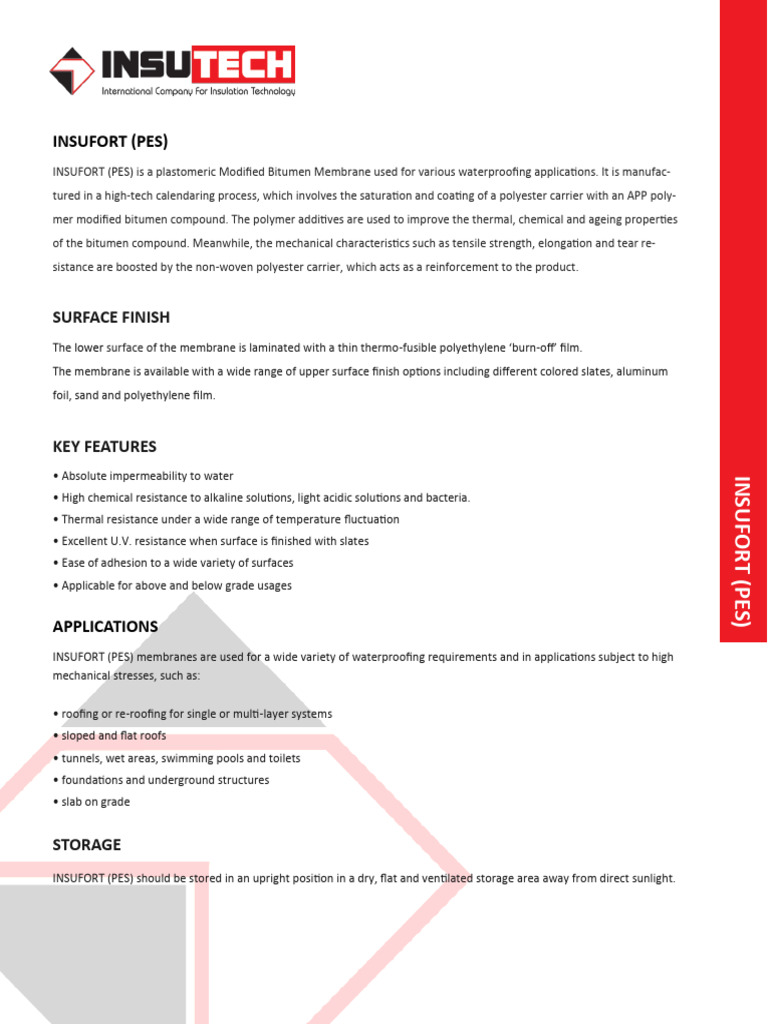 Insufort (PES) Waterproofing Membrane | PDF | Materials | Building ...