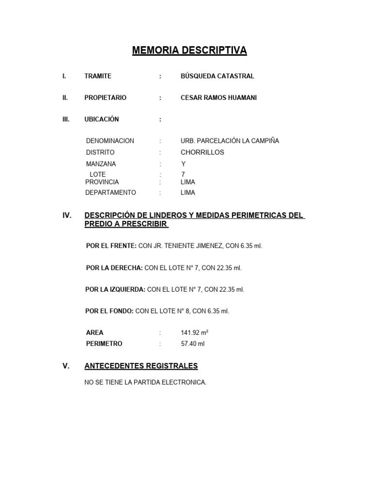 Memoria Descriptiva Lote 6M | PDF | Derecho
