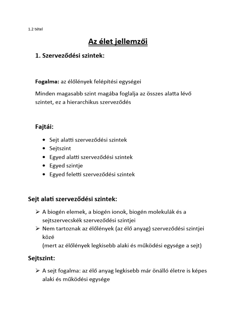 1.2 Az Élet Jellemzői | PDF