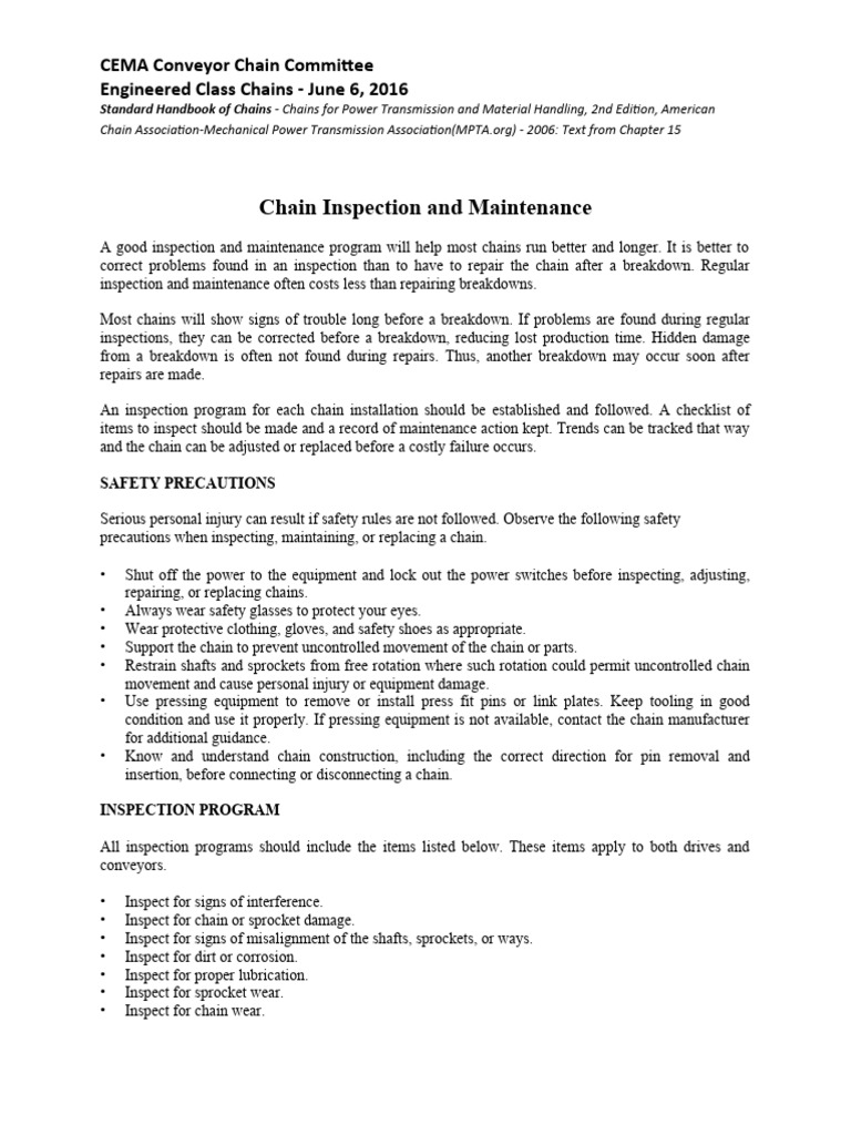 Chain Inspection and Maintenance Rev1 | PDF | Mechanical Engineering ...