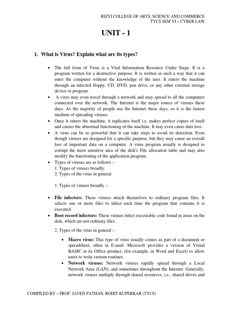 Cyber Law QB | Download Free PDF | Computer Virus | Computer Network