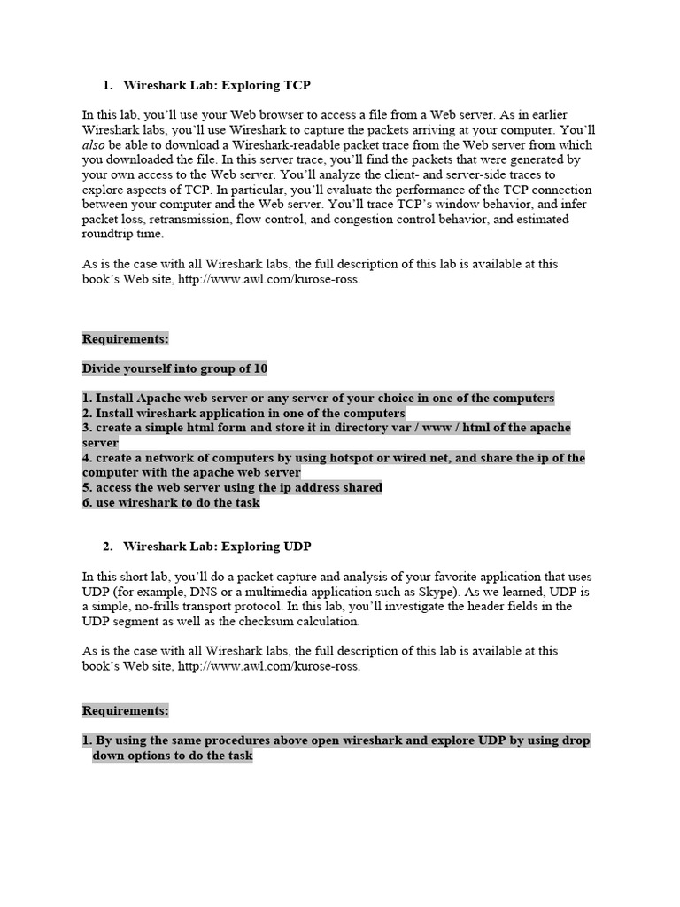 TCP-UDP Wireshark Lab | PDF