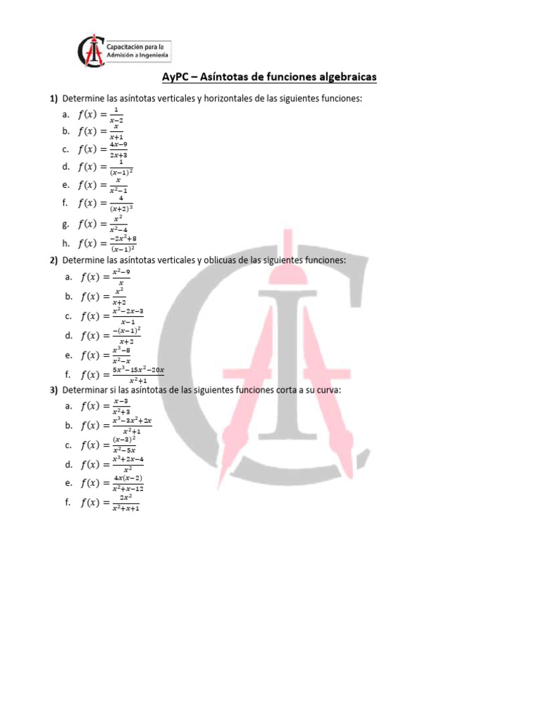 AyPC - Asíntotas de Funciones Algebraicas | PDF