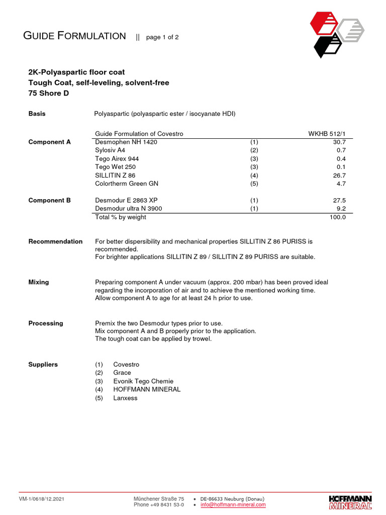 2K-Polyaspartic Floor Coat, Tough Coat, Self-Leveling, Solvent-Free, 75 ...