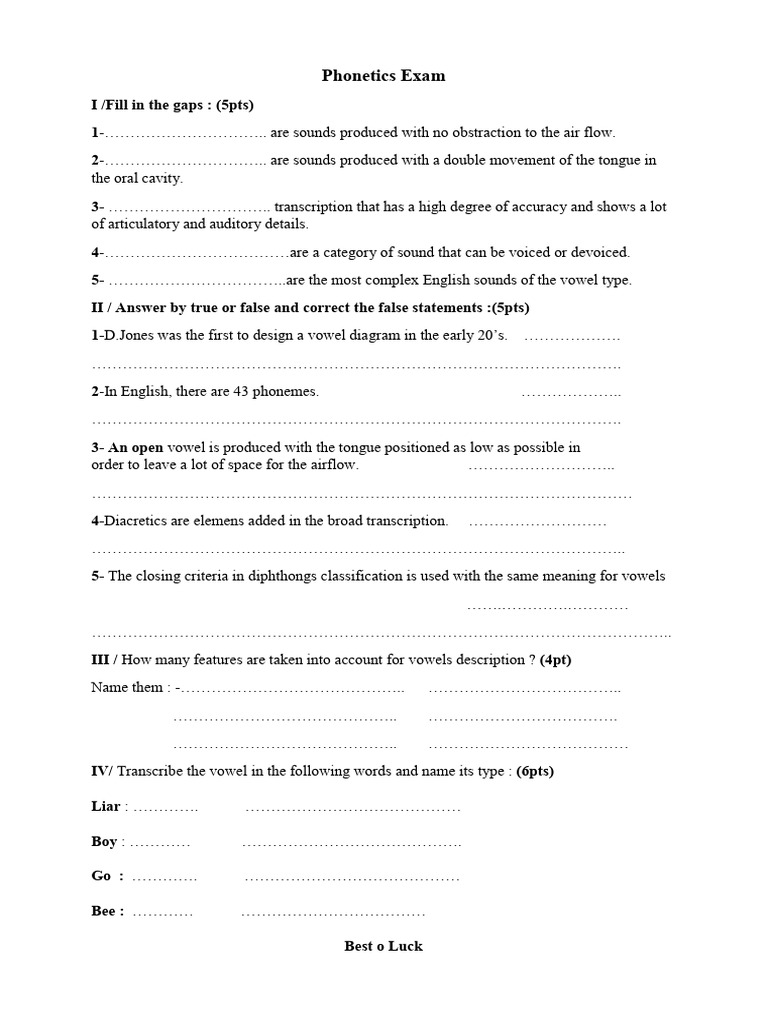 Phonetics Exam: Questions and Answers | PDF | Vowel | Phonetics