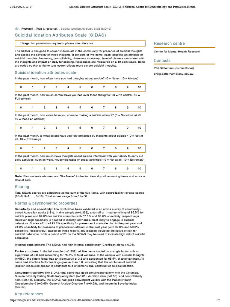 Suicidal Ideation Attributes Scale (SIDAS) _ National Centre for ...
