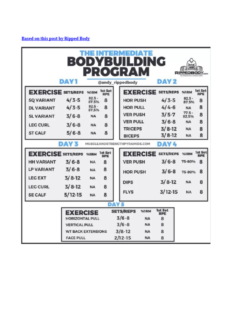 Ripped Body Intermediate Bodybuilding Routine | PDF | Physical Exercise ...