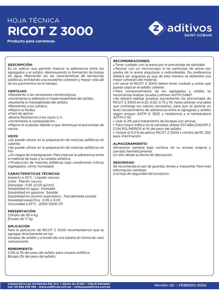 HT Ricot Z 3000 | PDF | Solubilidad | Materiales
