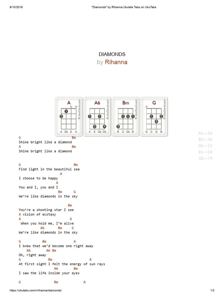 Diamonds - by Rihanna Ukulele Tabs On UkuTabs | PDF | Sky | Earth Sciences