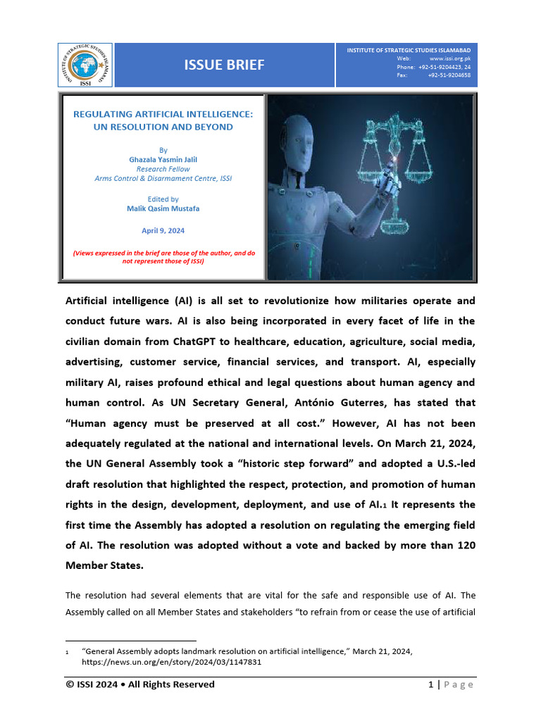 Regulating Artificial Intelligence UN Resolution | PDF | Artificial Intelligence | Intelligence ...